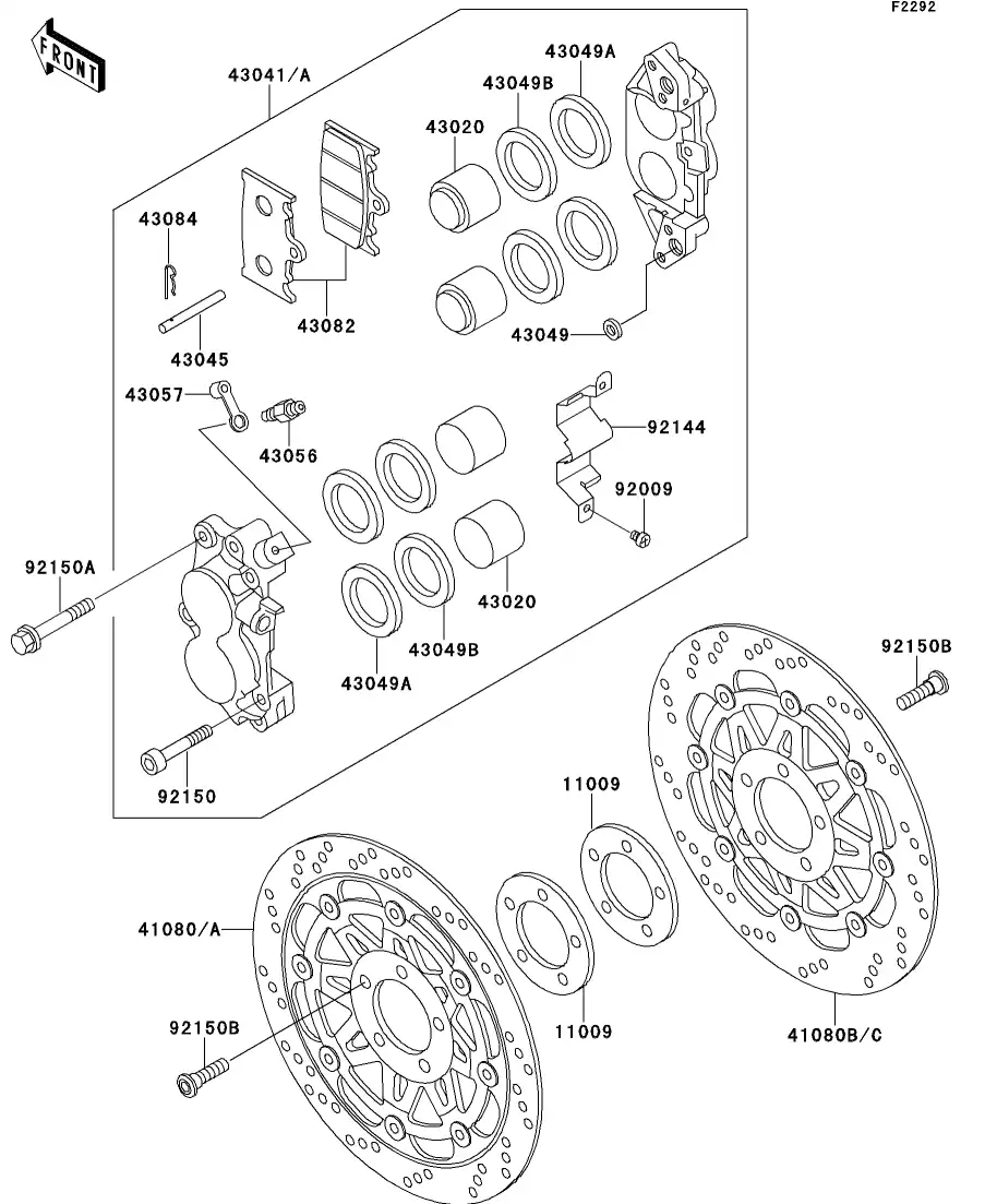 43041-1434-FE Caliper Attachment, Fr, Lh, Gray Kawasaki | YoshiParts