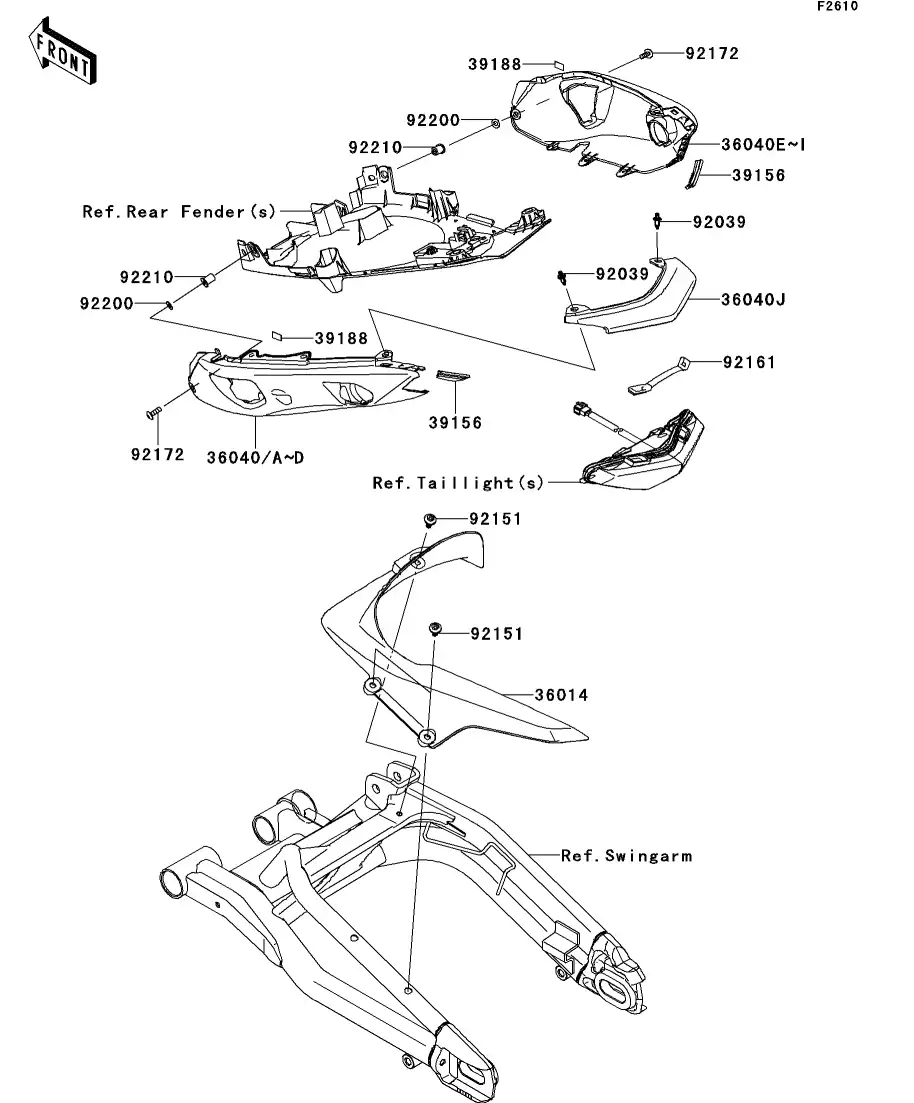 36040-0117-B1 Cover-Tail,Rh,F.red Kawasaki | YoshiParts
