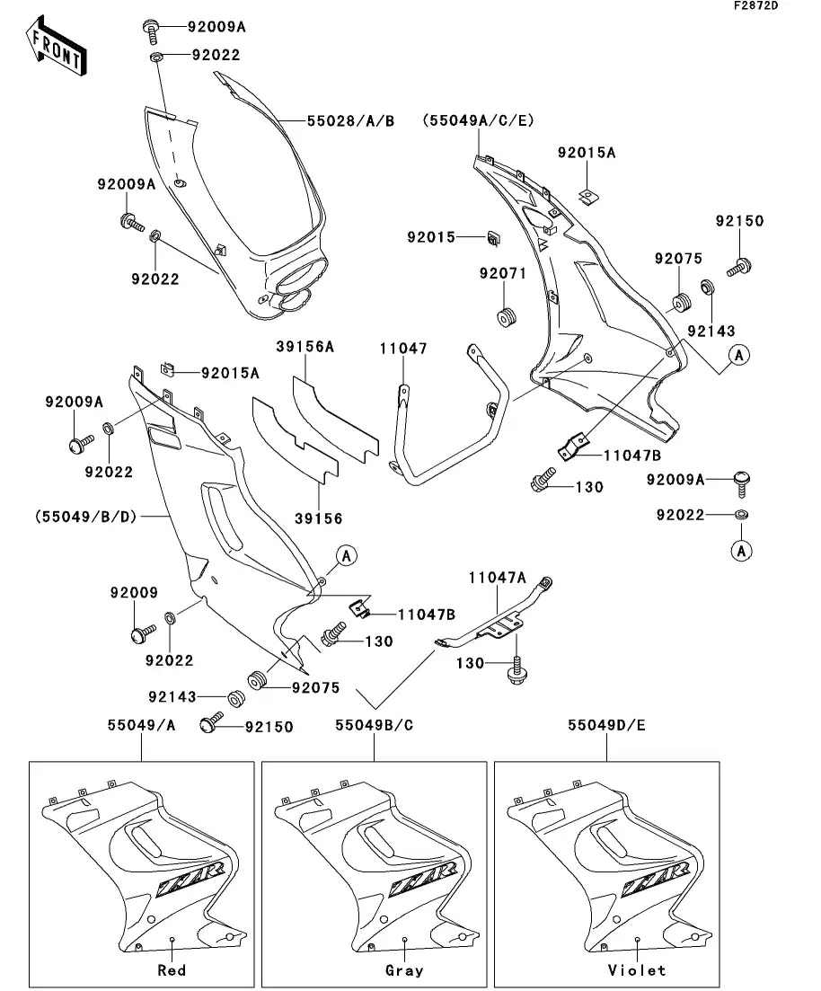 55049-5303-CF Cowling, Lwr, Lh, Red/Greystone Kawasaki | YoshiParts