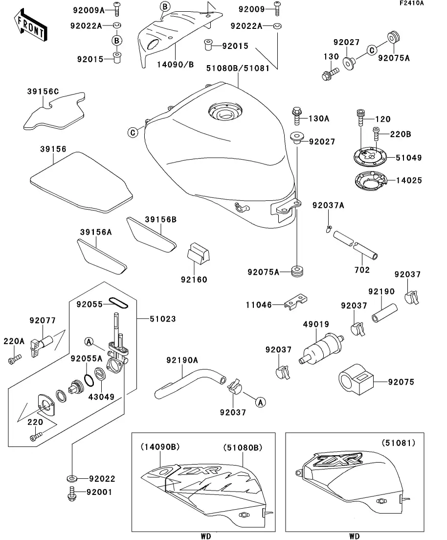 14090-1080-7F Cover, Fuel Tank, Green Kawasaki | YoshiParts