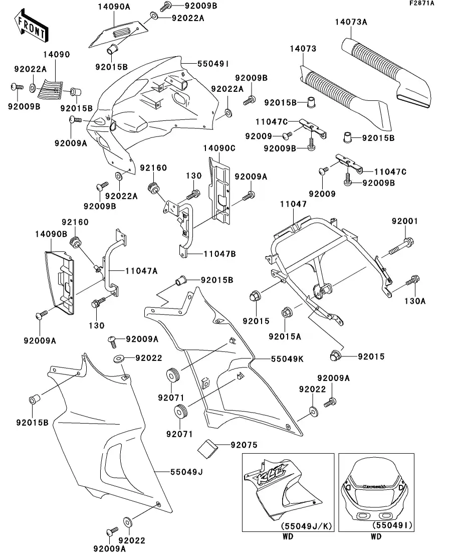 55049-5080-GW Cowling, Side, Lh, Blue Kawasaki | YoshiParts