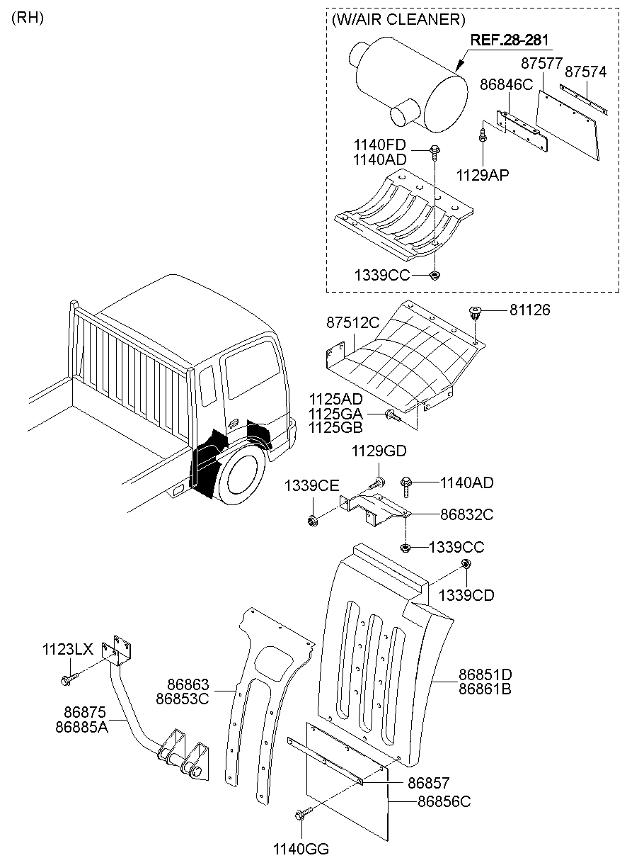 86875-7C001 Stay Assy-Mud Guard,Lh Hyundai | YoshiParts