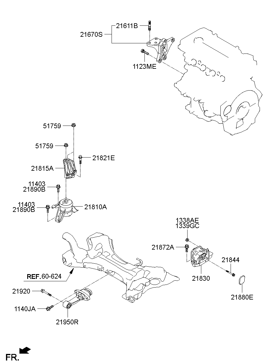 21670-2B210 Bracket Assy-Engine Supt Hyundai | YoshiParts