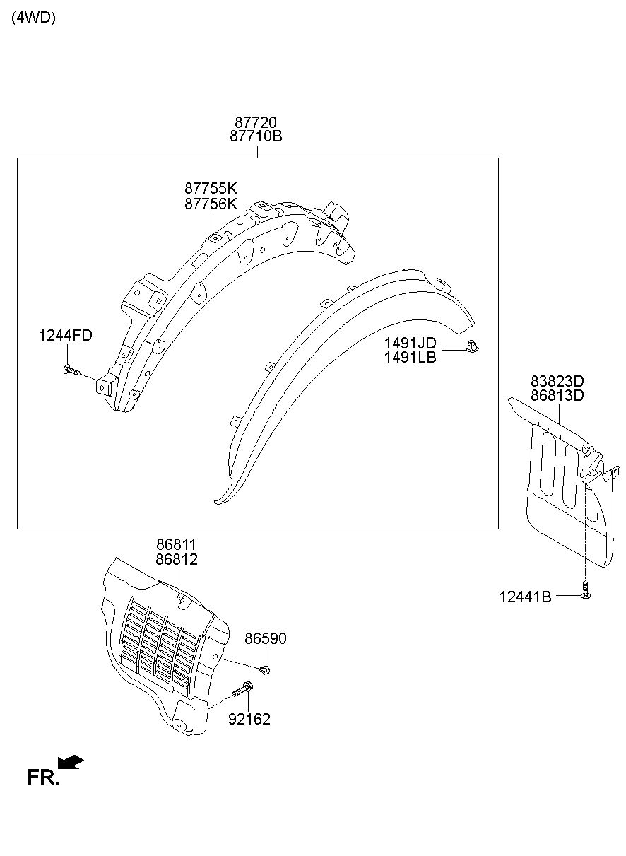 86820-4F600 Guard Assy-Front Wheel,Rh Hyundai | YoshiParts