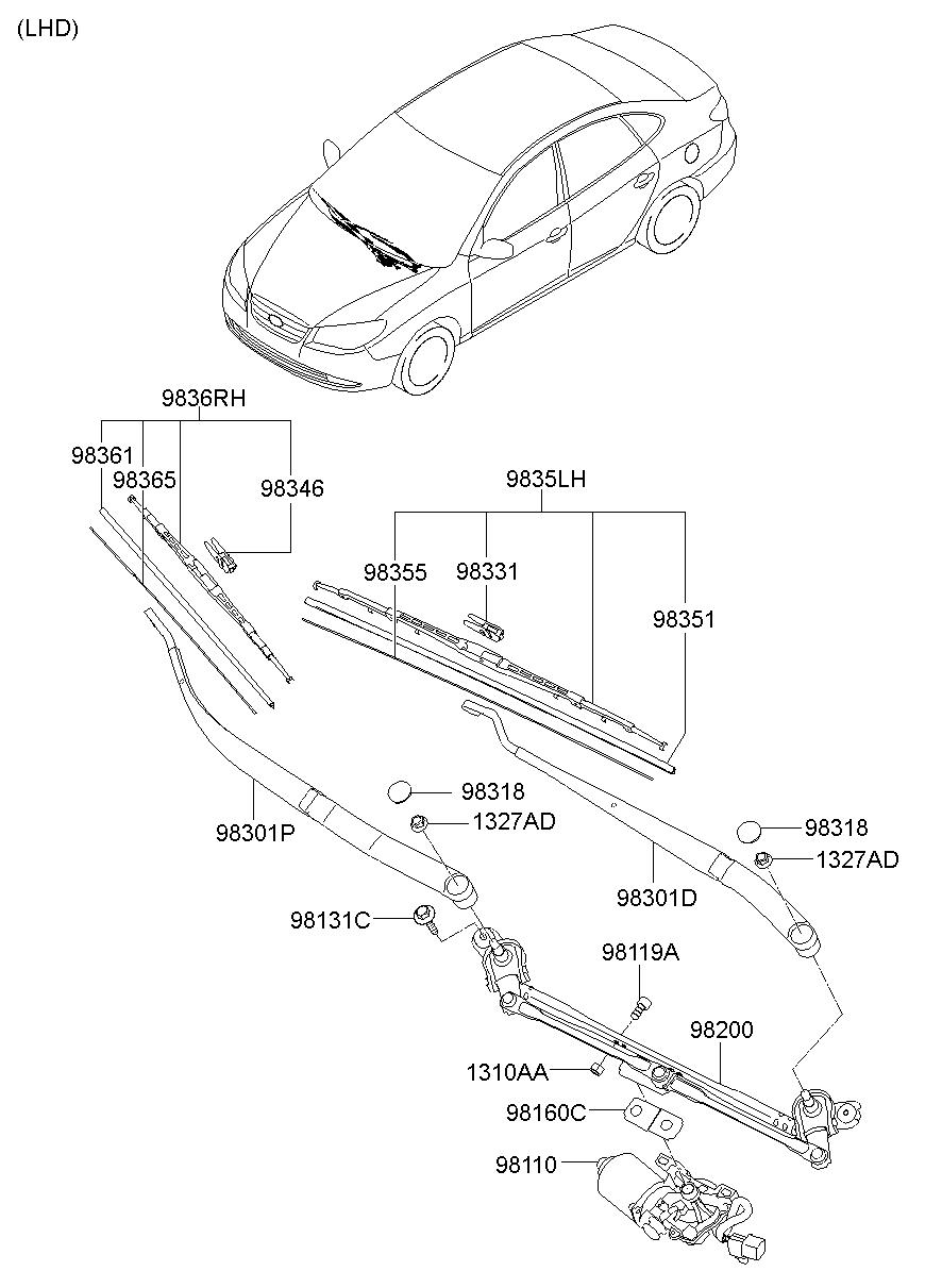 98110-2H000 Motor Assy-Windshield Wiper,Lh Hyundai | YoshiParts