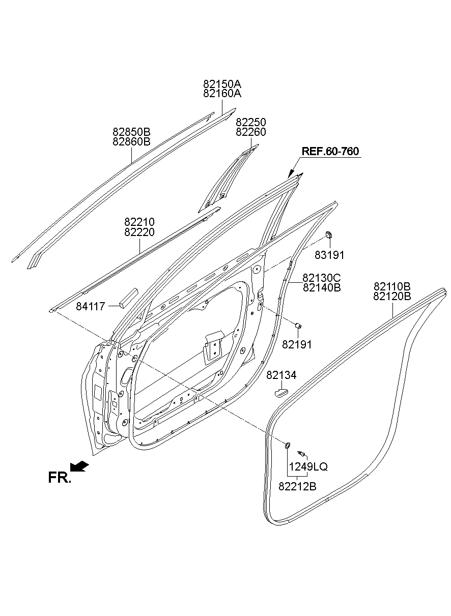 82210-3V010 W/Strip Assy-Fr Dr Belt O/S Lh Hyundai | YoshiParts