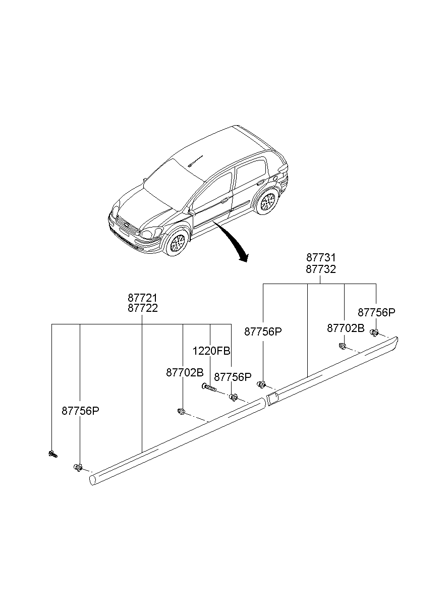 87732-1C500CA Moulding Assy-Rr Dr W/Line,Rh Hyundai | YoshiParts