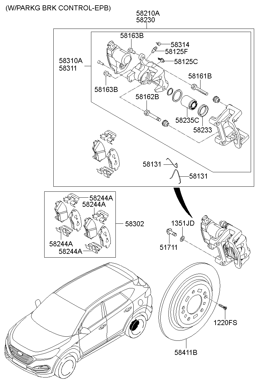 58310-D3A00 Caliper Kit-Rr Brake,Lh Hyundai | YoshiParts