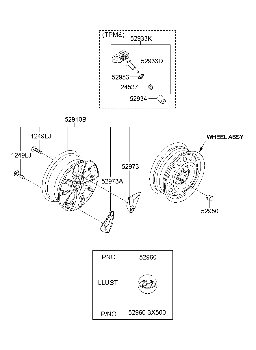 52960-3X500 Cap Assy-Wheel Hub Hyundai | YoshiParts