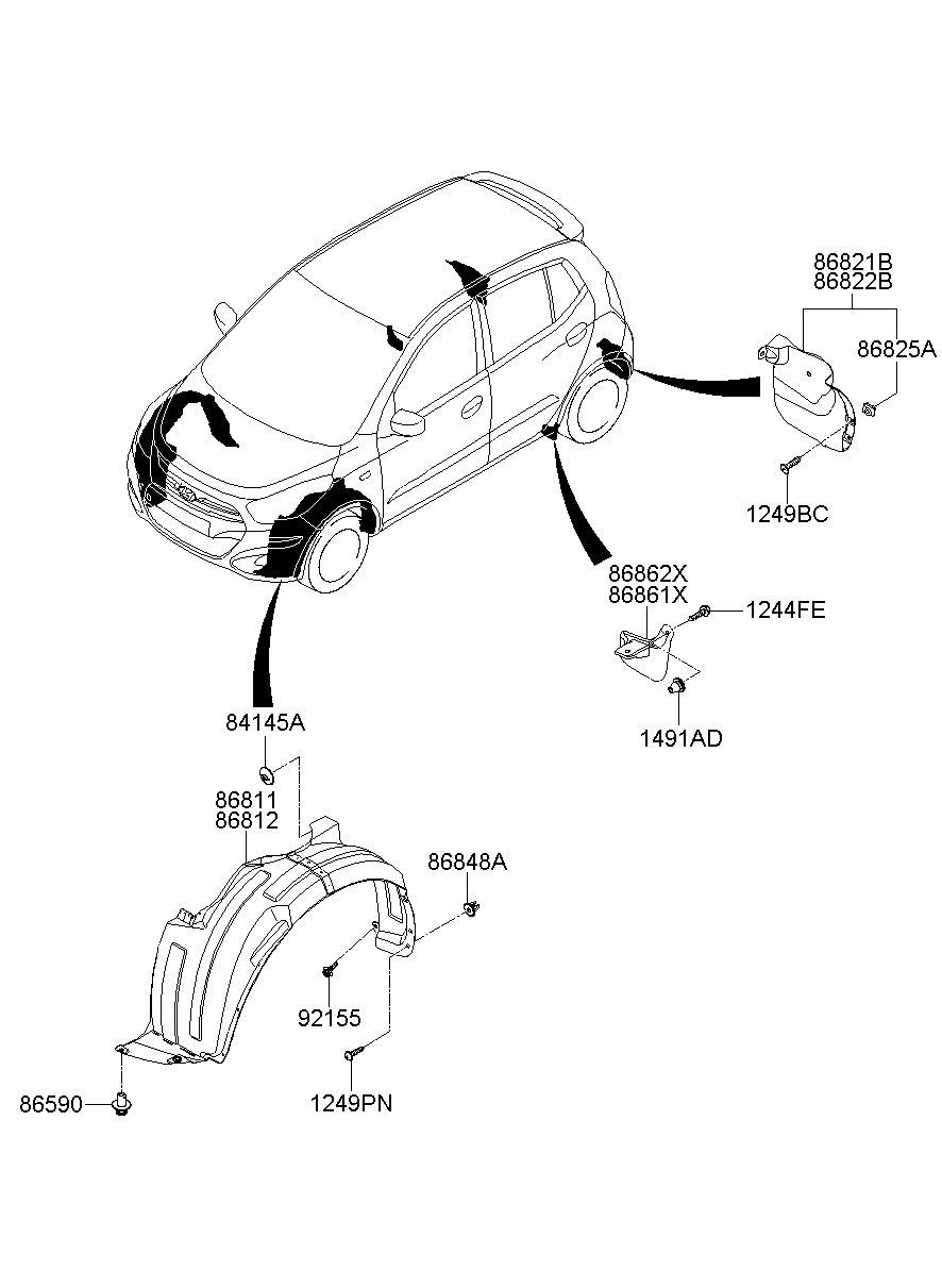 86840-0X200 Guard Assy-Rear Wheel,Rh Hyundai | YoshiParts