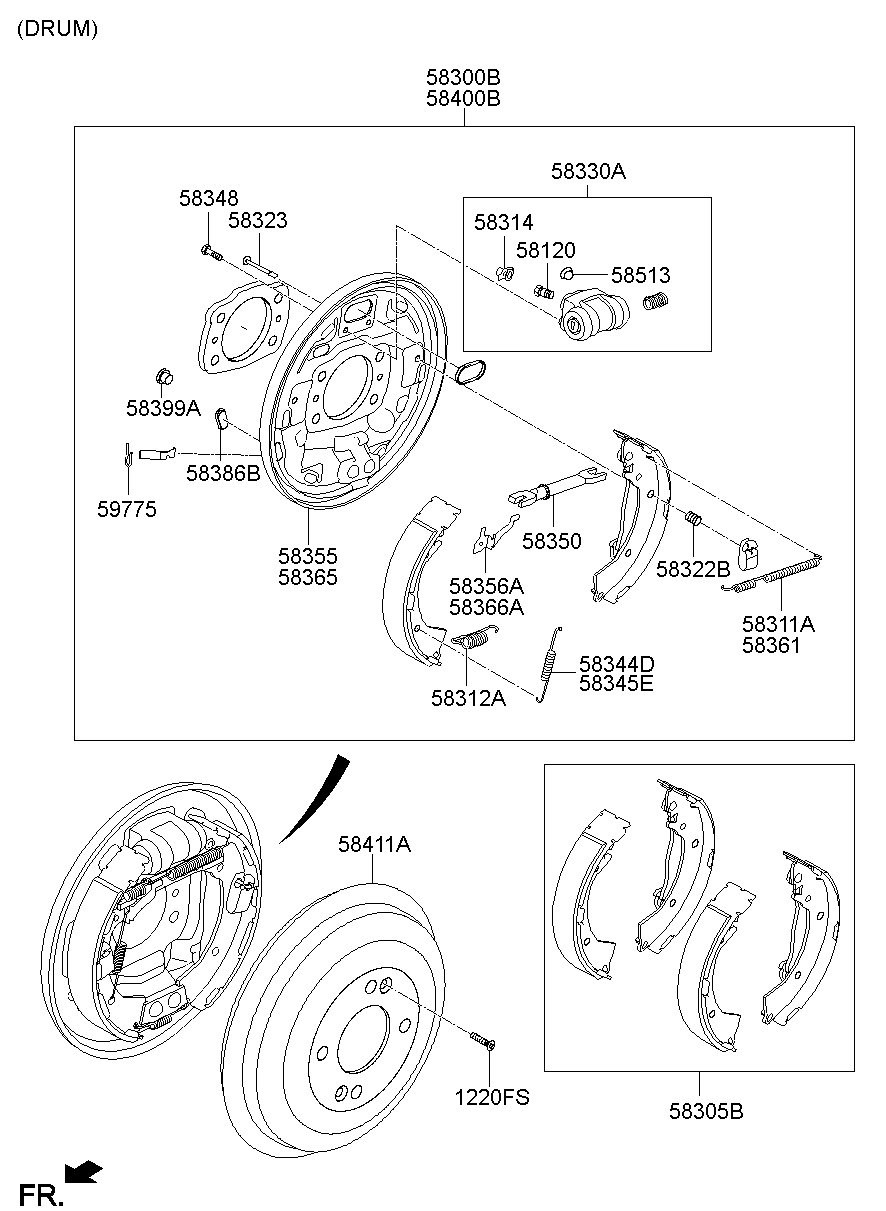 58305-3XA00 Shoe & Lining Kit-Rr Parking Brake Hyundai | YoshiParts