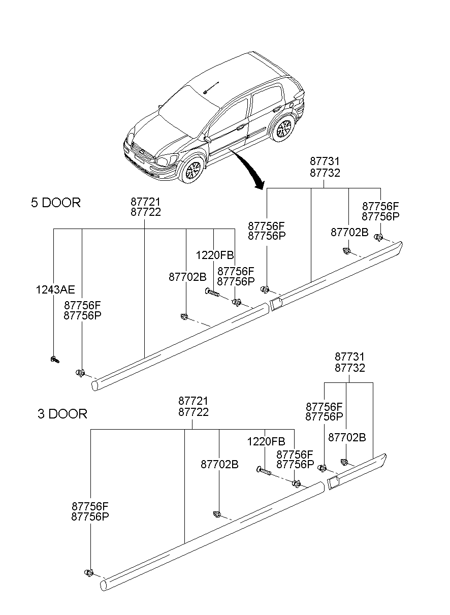 87732-1C500CA Moulding Assy-Rr Dr W/Line,Rh Hyundai | YoshiParts