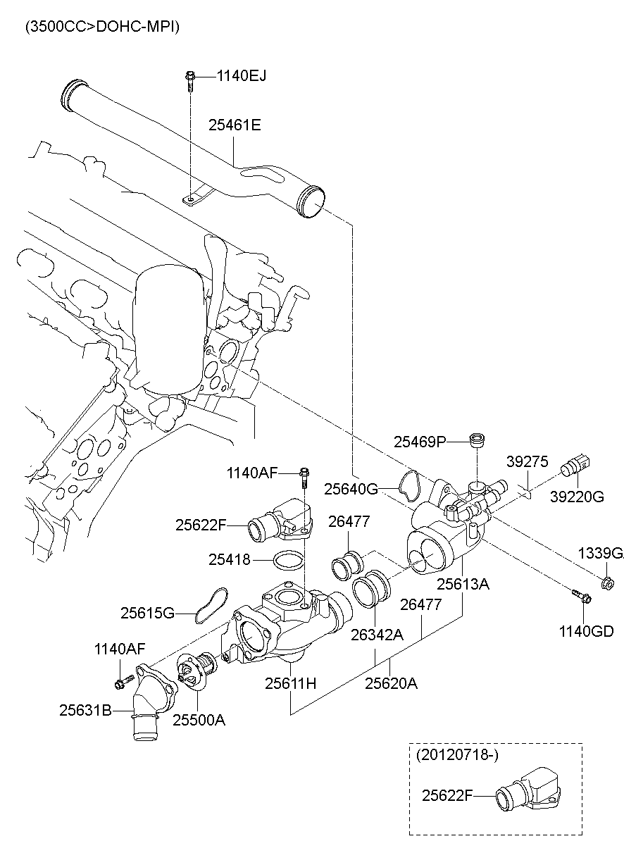 25631-3CAA0 Fitting-Coolant Inlet Kia | YoshiParts