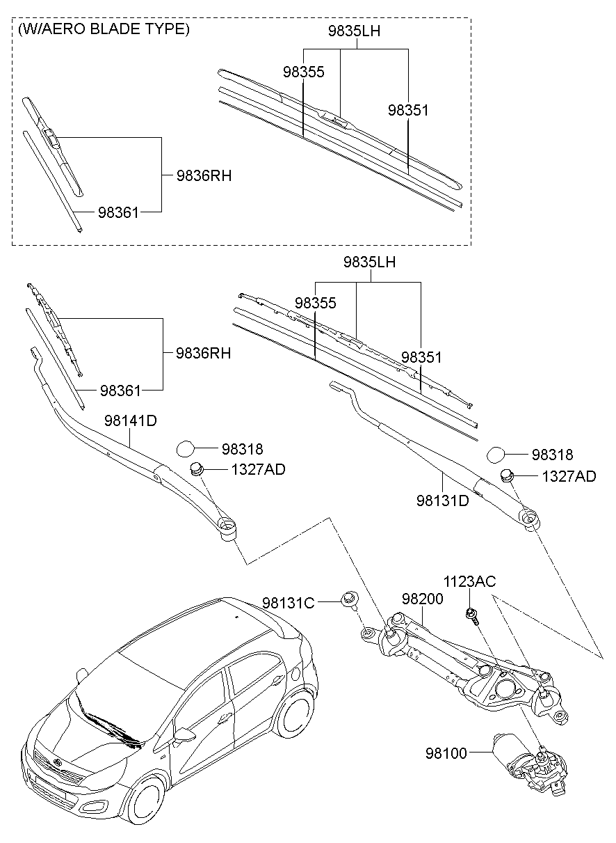 98110-1W000 Motor Assy-Windshield Wiper Kia | YoshiParts