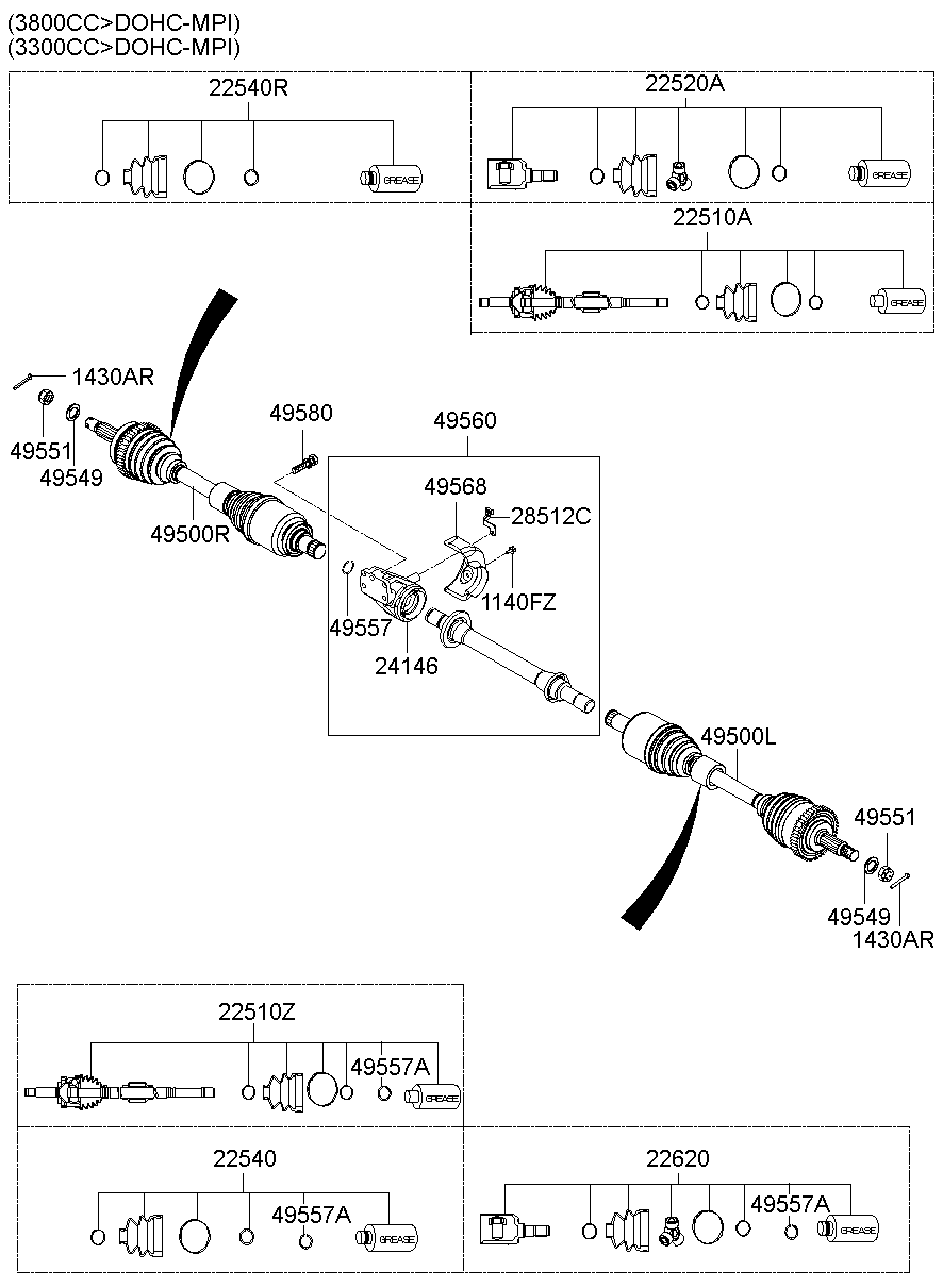 49500-3F030 Shaft Assy-Drive,Rh Kia | YoshiParts