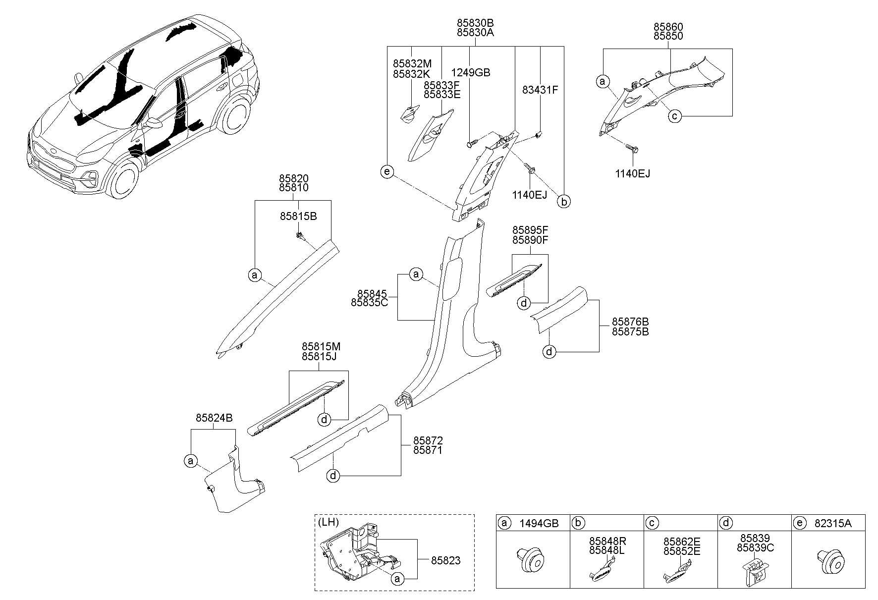 85820-D9000WK Trim Assy-Fr Pillar Rh Kia | YoshiParts