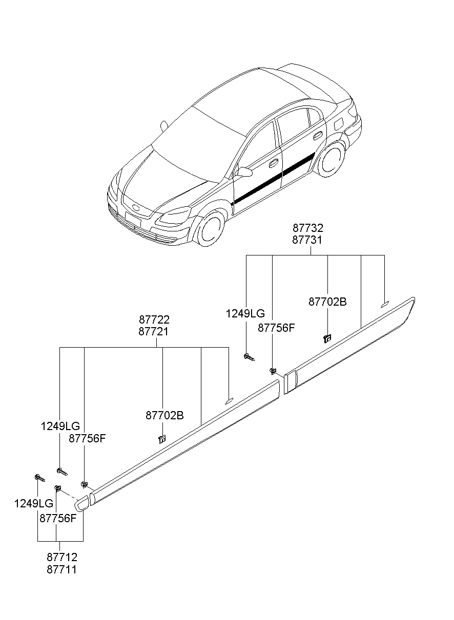 87732-1G010 Moulding Assy-Rr Dr W/Line,Rh Kia | YoshiParts