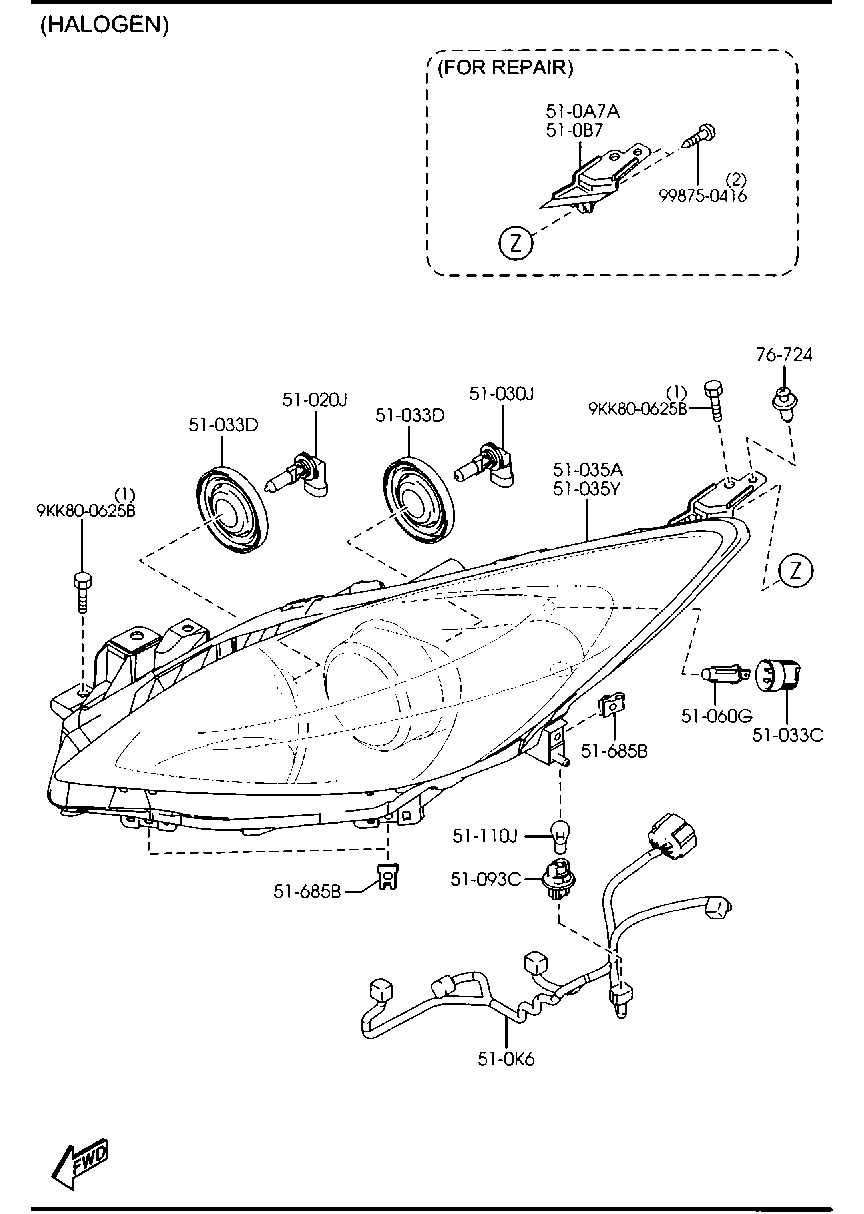 BBP3-51-0K6 Cord,Lamp Head Mazda | YoshiParts