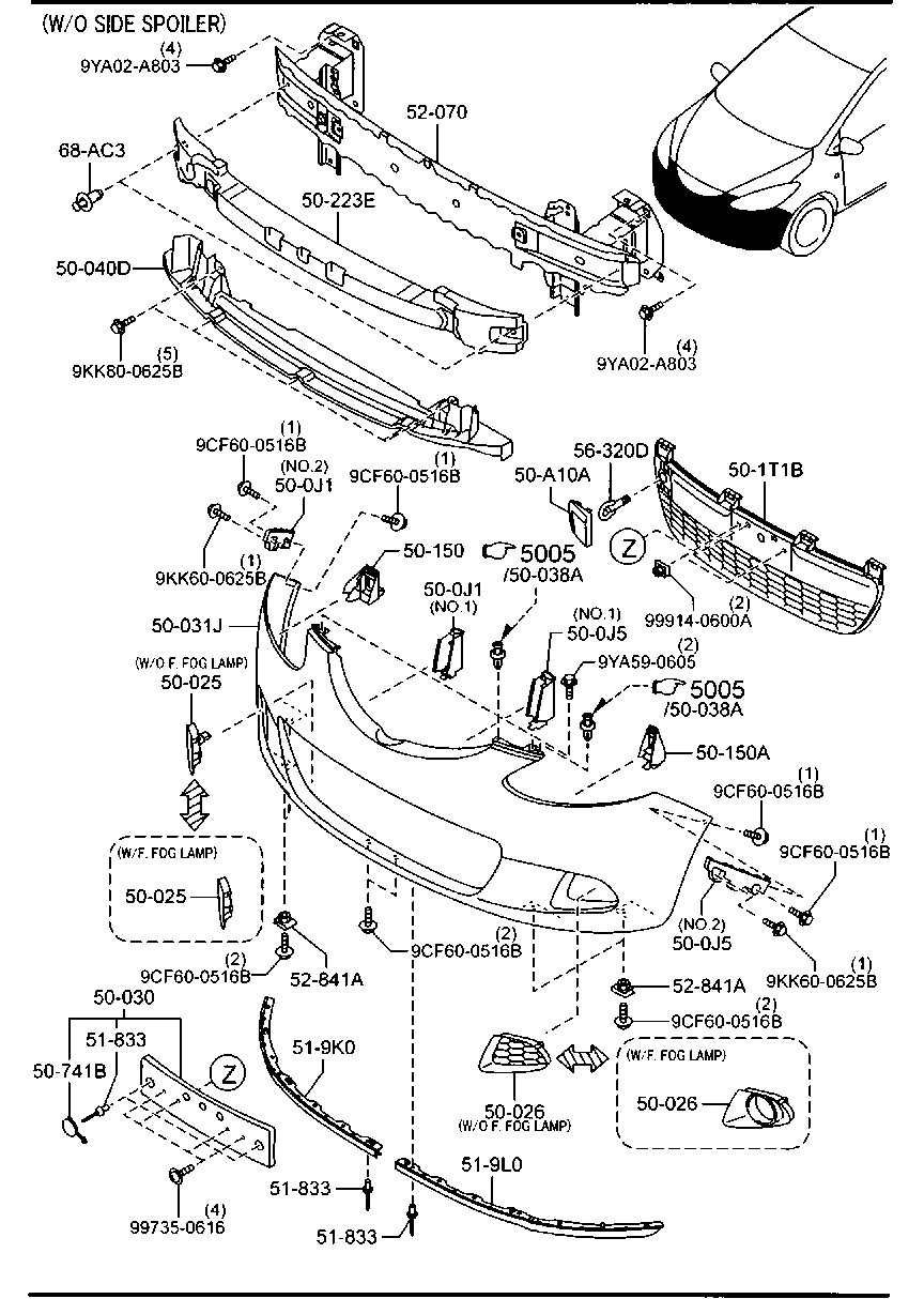 D651-50-1T0B Mesh,Front Bumper Mazda | YoshiParts