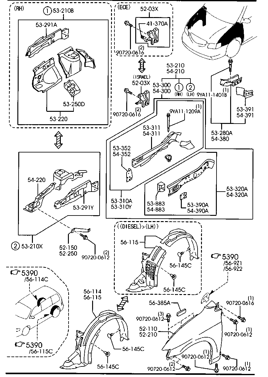 LDY7-54-20Y Panel(L),Apron & Frame Mazda | YoshiParts
