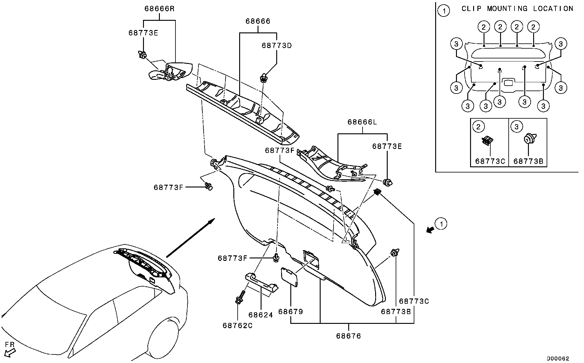 7224A260XA Trim,Tailgate,Upr Rh Mitsubishi | YoshiParts