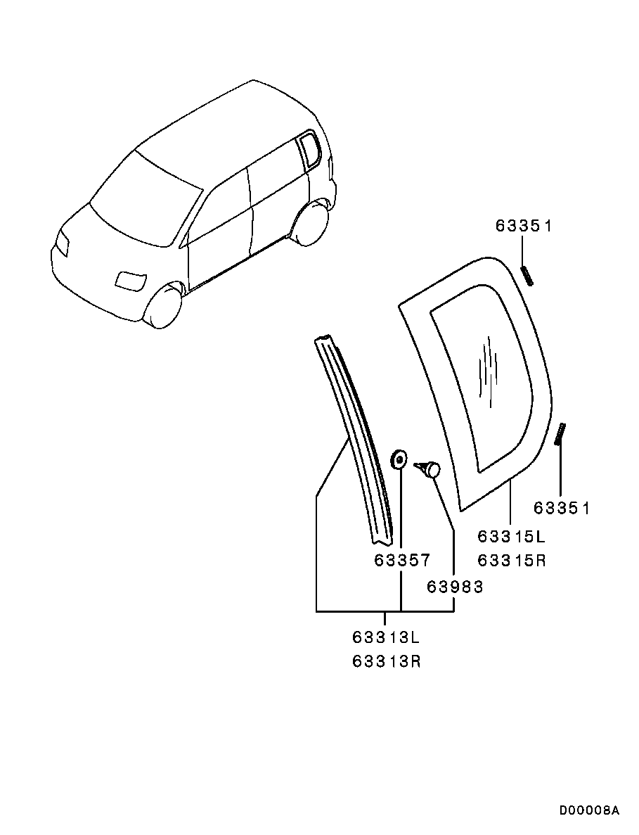 MR598356 Glass,Qtr Window,Rh Mitsubishi | YoshiParts