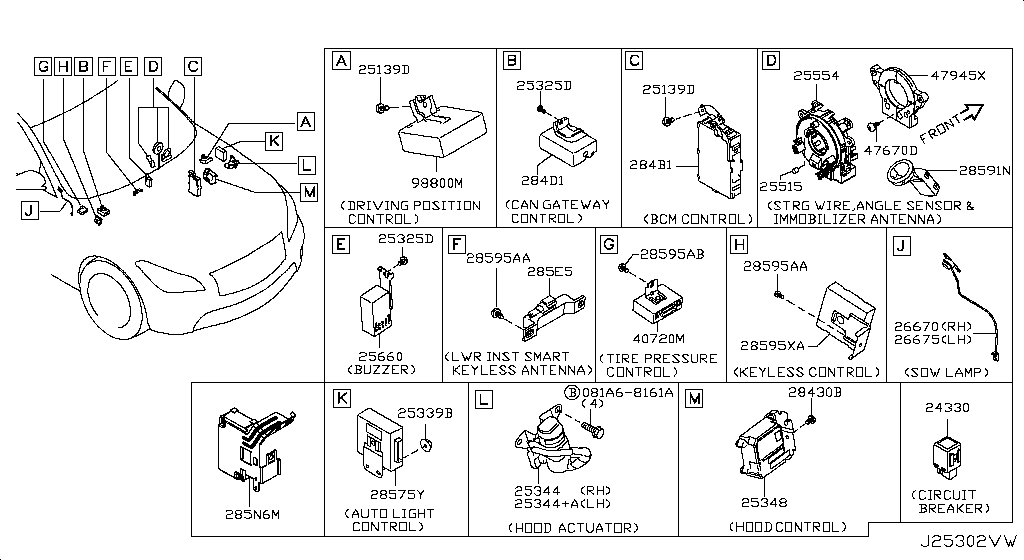 25348-4AN0A Cont Assy-Hood Nissan | YoshiParts