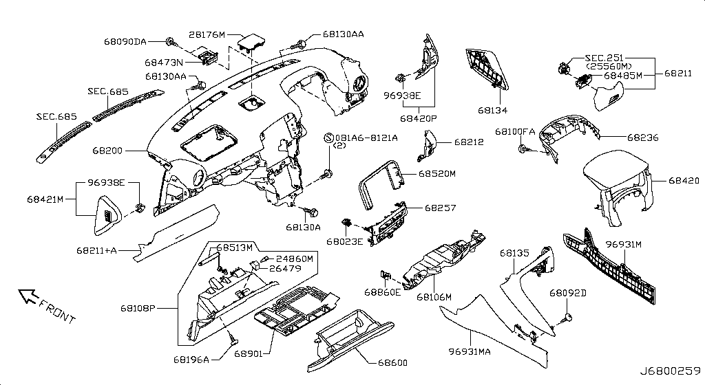 68210-6AV1A A Pad Inst Cent Nissan | YoshiParts