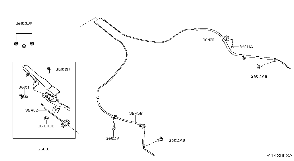 36531-3SH0A Cable Assy-Brake,Rear Lh Nissan | YoshiParts