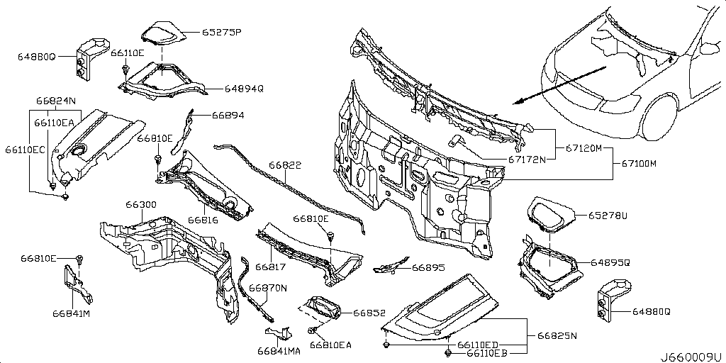 66863-EG000 Cowl Top Cover Nissan | YoshiParts