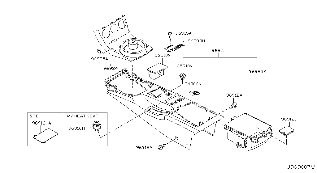 96911-CF50A Body-Console,Rr Nissan | YoshiParts
