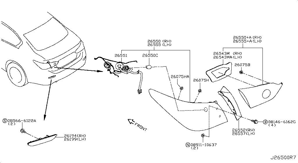 26555-4GA0B Lamp Comb Rr,Lh Nissan | YoshiParts