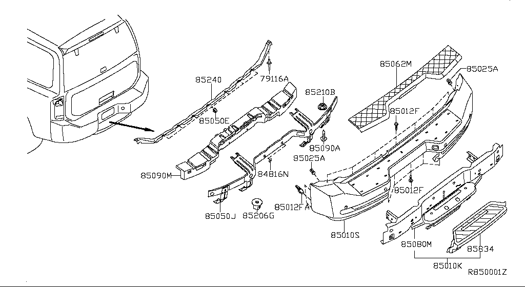 85018-ZQ20A Filler-Rear Bum Nissan | YoshiParts