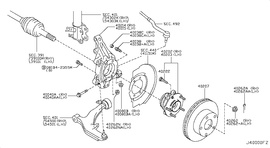 40014-JP00A Spdl-Knuckle,Rh Nissan | YoshiParts