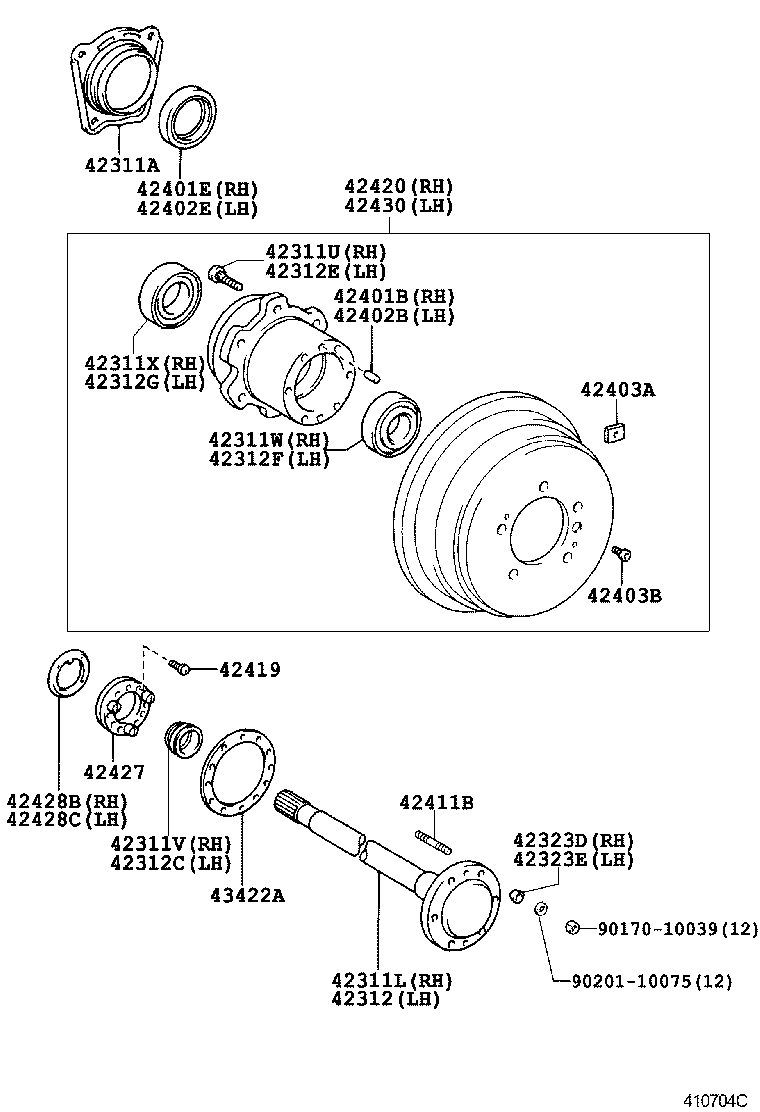 42420-69015 Hub (Or Shaft) & Brake Drum Rear Axle, Rh Toyota | YoshiParts