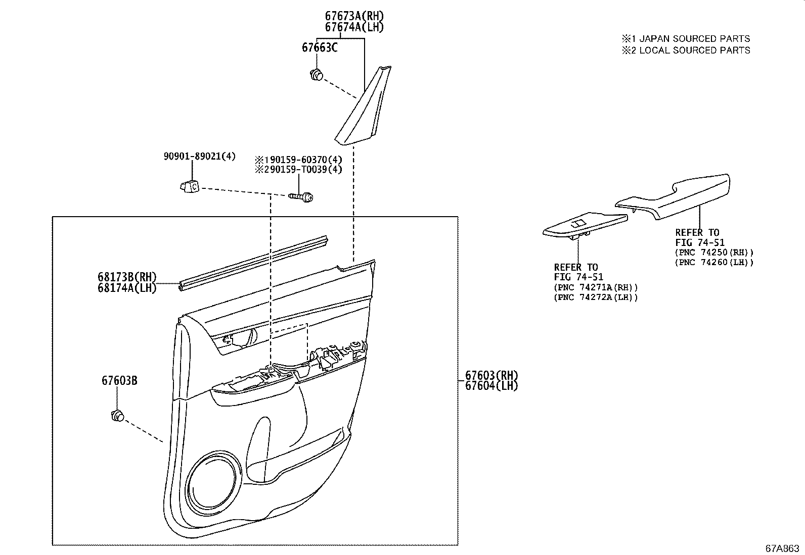 68173-0K080 Weatherstrip, Rear Door Glass, Inner Rh Toyota | YoshiParts