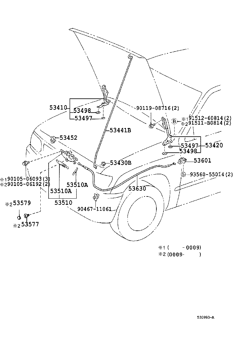 53630-04020 Cable Assy, Hood Lock Control Toyota | YoshiParts