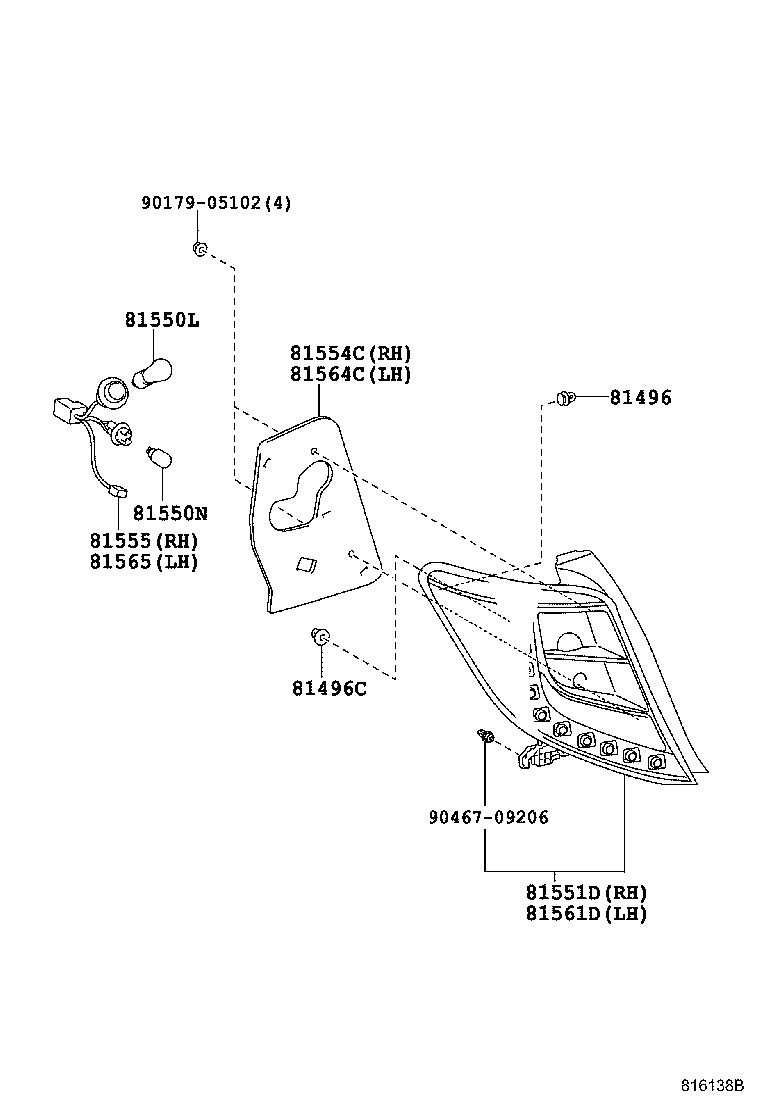 81561-0D370 Lens & Body, Rear Combination Lamp, Lh Toyota | YoshiParts