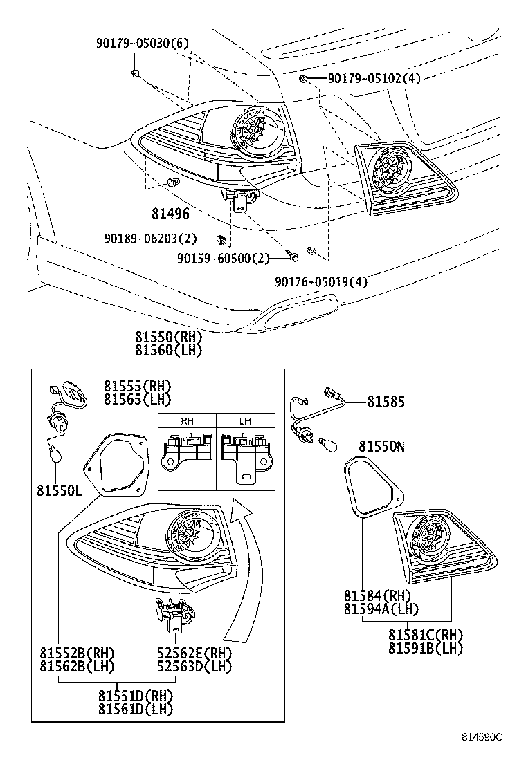81550-30C60 Lamp Assy, Rear Combination, Rh Toyota | YoshiParts
