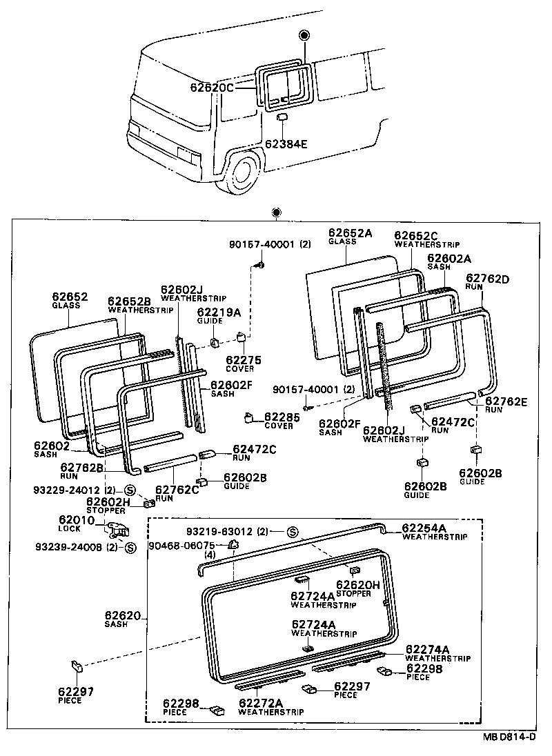 62370-90B01 Lock Assy, Side Window Toyota | YoshiParts