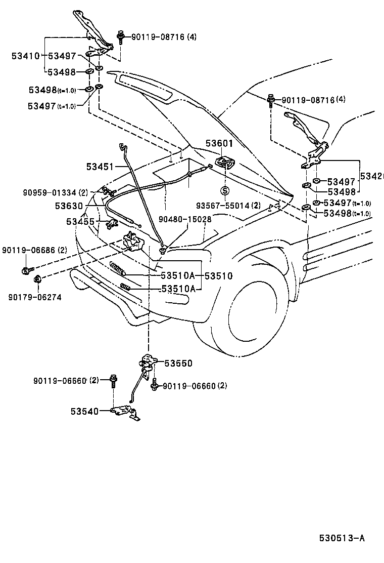 53550-42010 Hook Assy, Hood Auxiliary Catch Toyota | YoshiParts