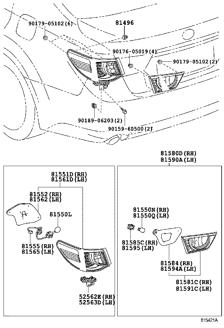 81555-22A30 Socket & Wire Sub-Assy, Rear Combination Lamp, Rh Toyota ...