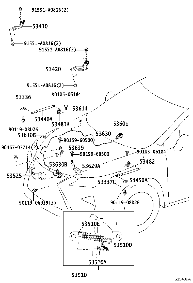 53440-0E070 Support Assy, Hood, Rh Lexus | YoshiParts