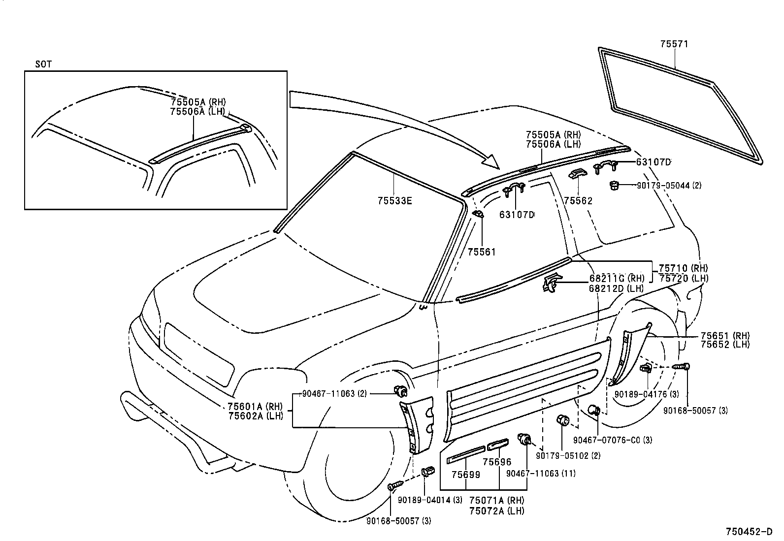 75533-42010 Moulding, Windshield, Outside Toyota | YoshiParts