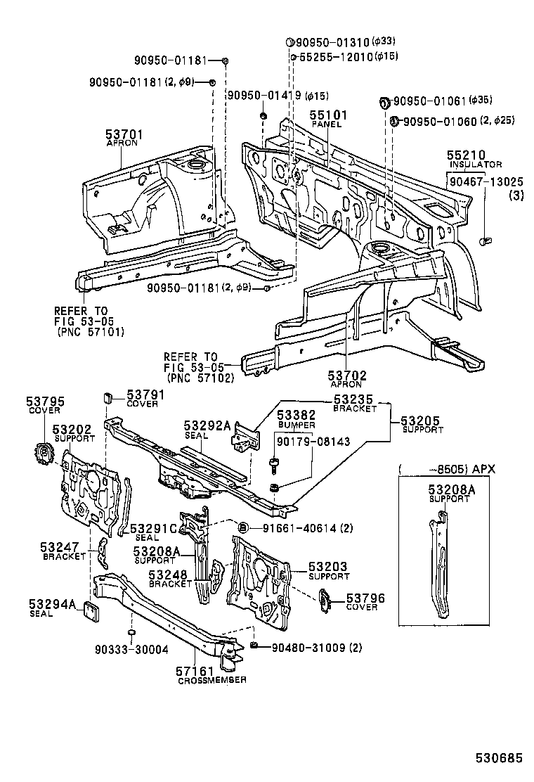 53382-12050 Bumper, Hood, Rr Toyota | YoshiParts