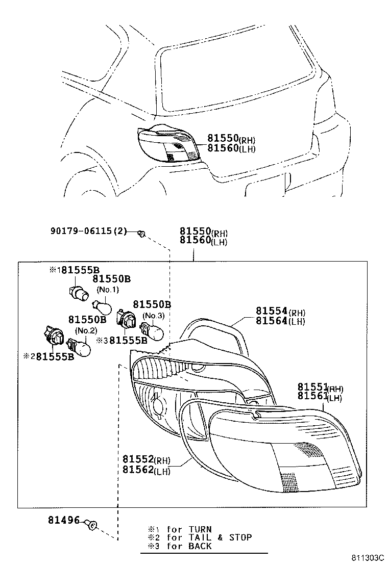 81554-52020 Gasket, Rr Combination Lamp, No.2 Rh Toyota | YoshiParts