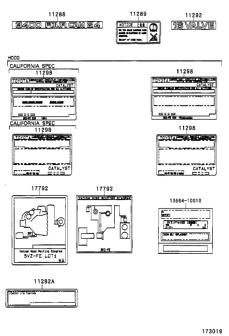 11282-74010 Label, Loaded Testing Caution Toyota | YoshiParts