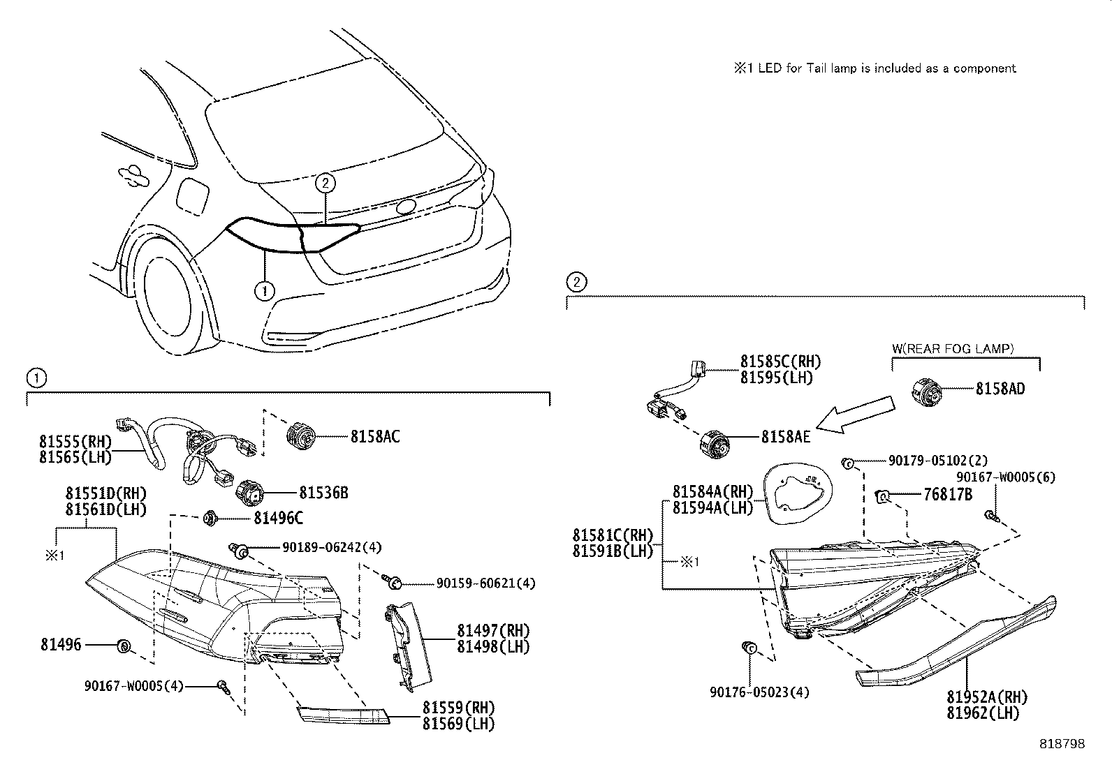 81536-12D20 Led, Rr Combination Lamp, Rh Toyota | YoshiParts