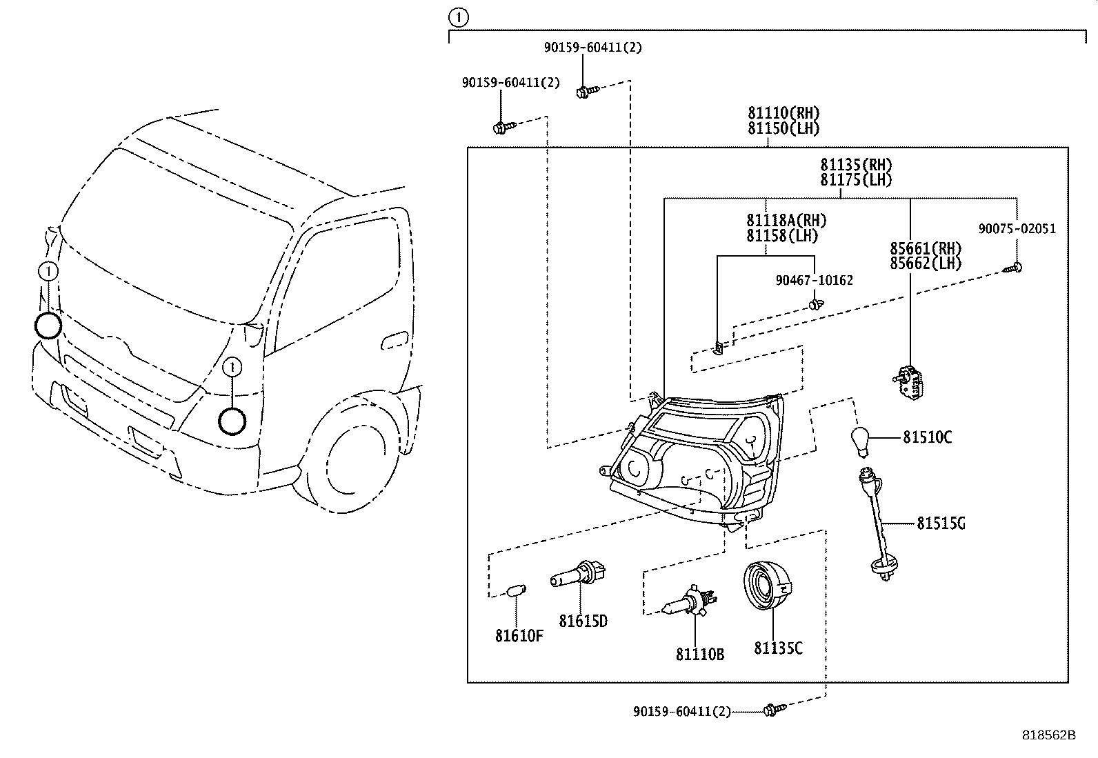 81150-37B40 Headlamp Assy, Lh Toyota | YoshiParts