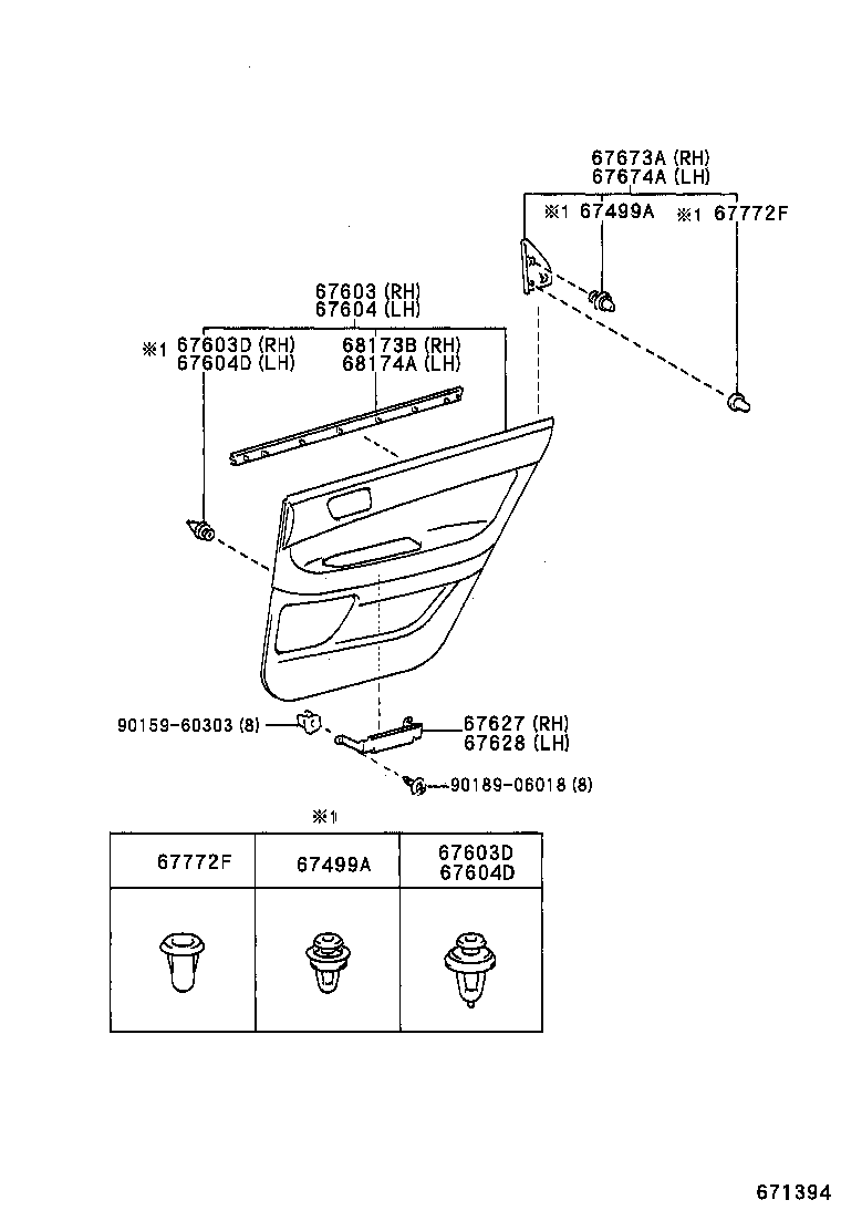 67630-3H420-B1 Board Sub-Assy, Rear Door Trim, Rh Toyota | YoshiParts